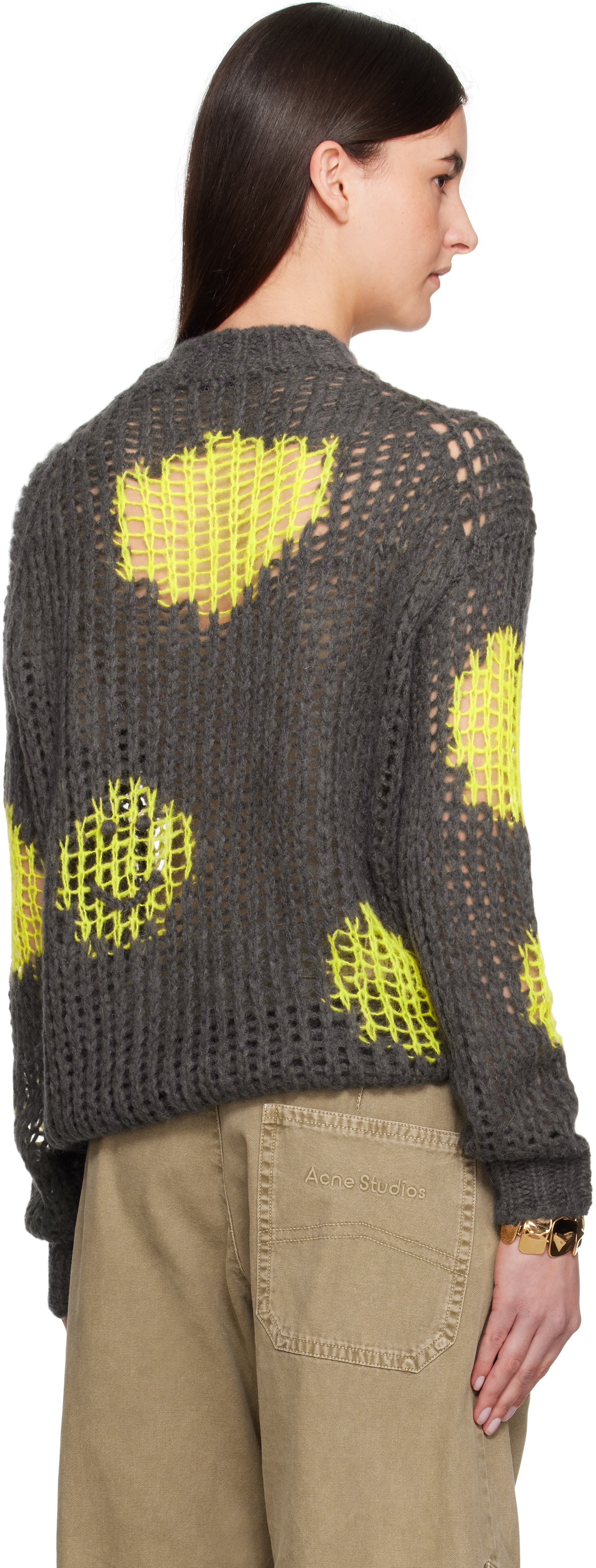 Acne Studios Gray & Yellow Embroidered Mohair Sweater Acne Studios