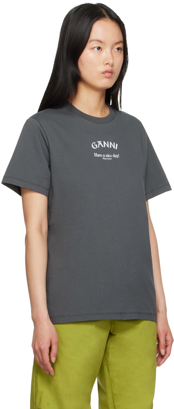 GANNI Gray Relaxed T-Shirt GANNI