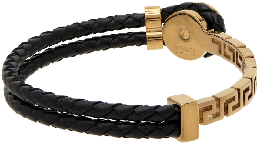 Versace Black & Gold Leather Medusa Bracelet Versace