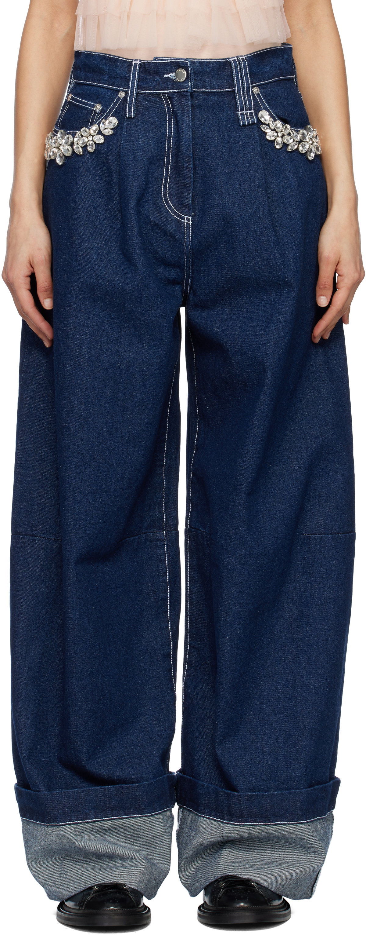 Simone Rocha Navy Turbo Embellished Puddle Jeans Simone Rocha
