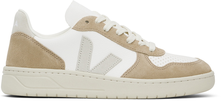 VEJA Beige & White V-10 Leather Sneakers VEJA
