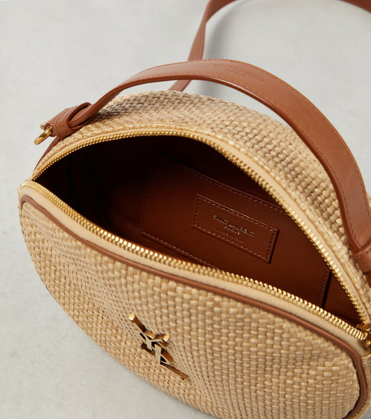 Saint Laurent Leather-trimmed raffia-effect shoulder bag Saint Laurent