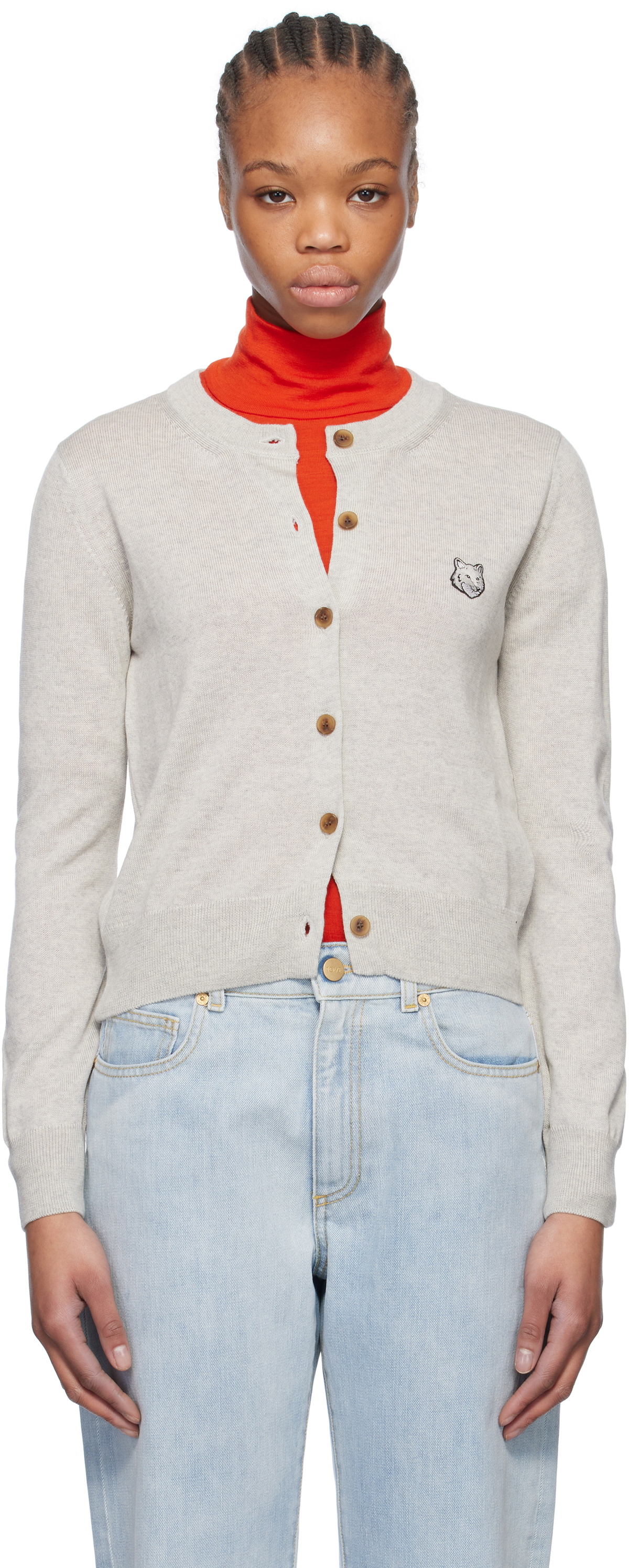 Maison Kitsuné Gray Bold Fox Head Patch Regular Cardigan Maison Kitsune