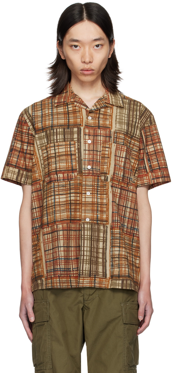 BEAMS PLUS Brown Block Print Shirt Beams Plus