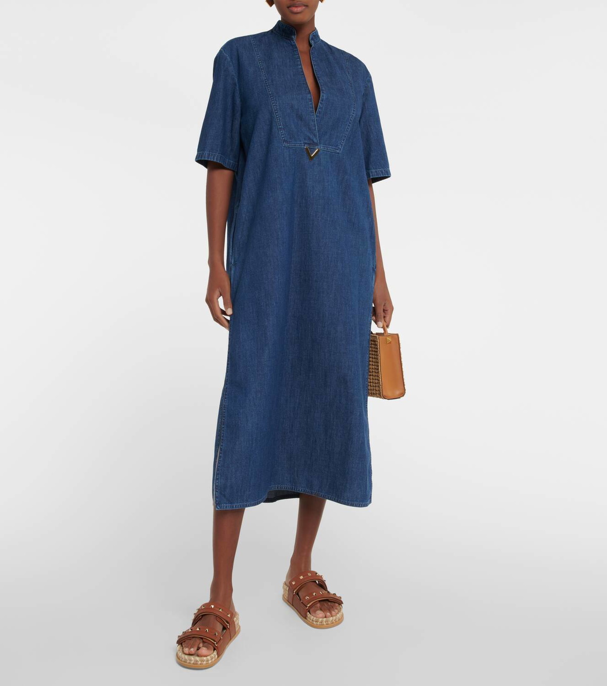 Valentino Garavani Rockstud leather and raffia slides Valentino Garavani