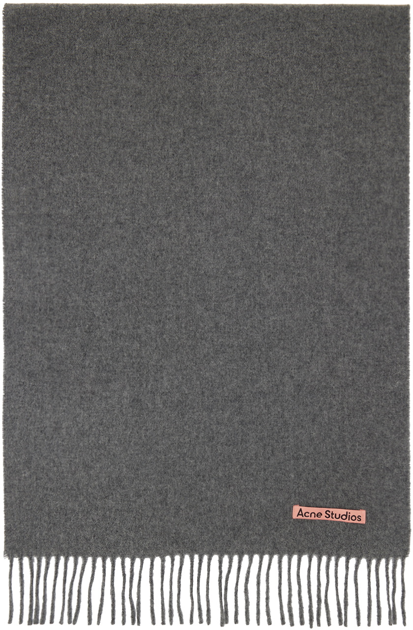 Acne Studios Gray Narrow Fringe Wool Scarf Acne Studios