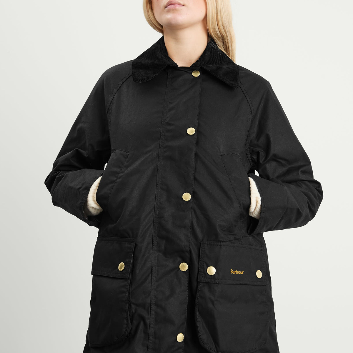 Barbour Women's Long Beadnell Wax Jacket in Black/Classic Barbour