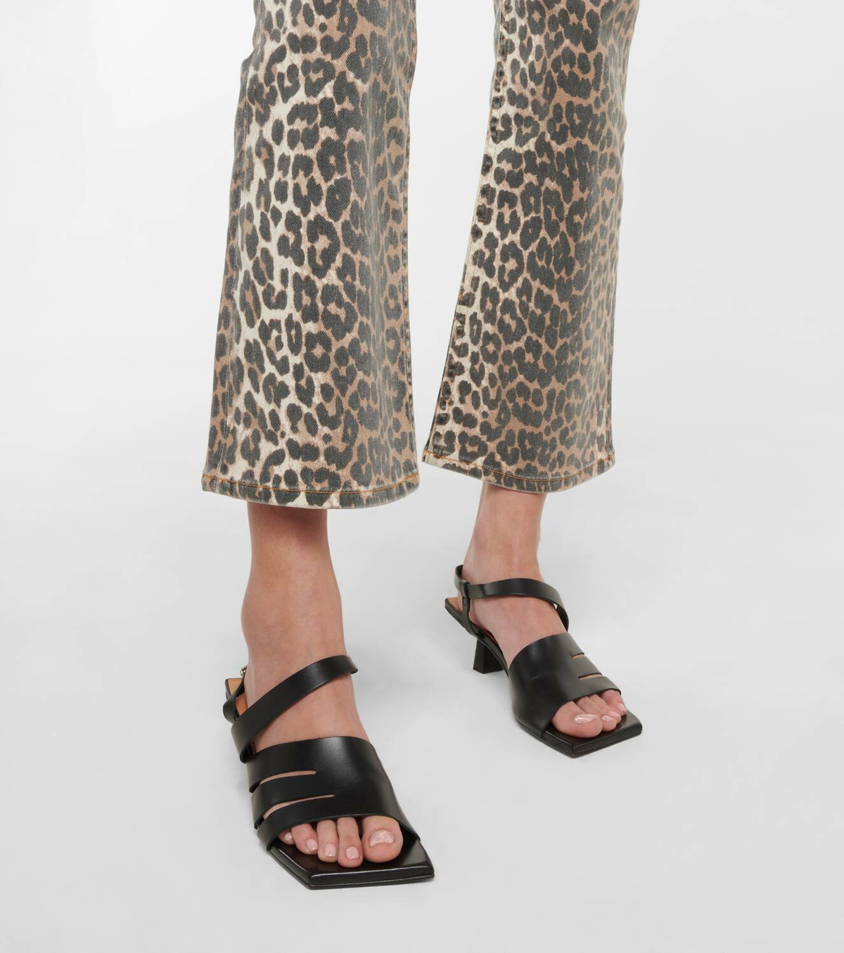 Ganni Leopard-print high-rise flared jeans GANNI