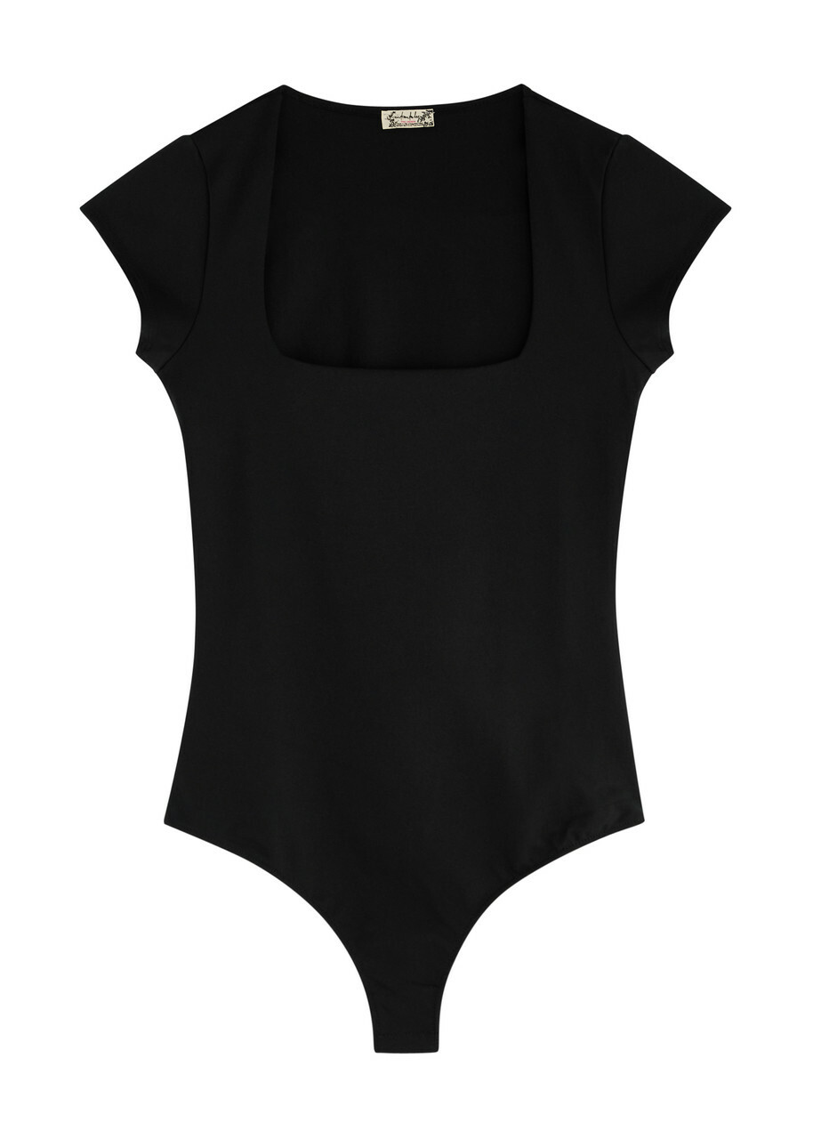 Free People Square Eyes Stretch-jersey Bodysuit Black Free People