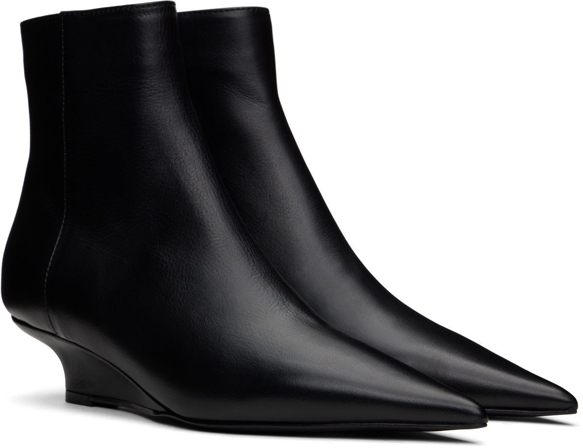 TOTEME Black Sharp Leather Ankle Boots Toteme