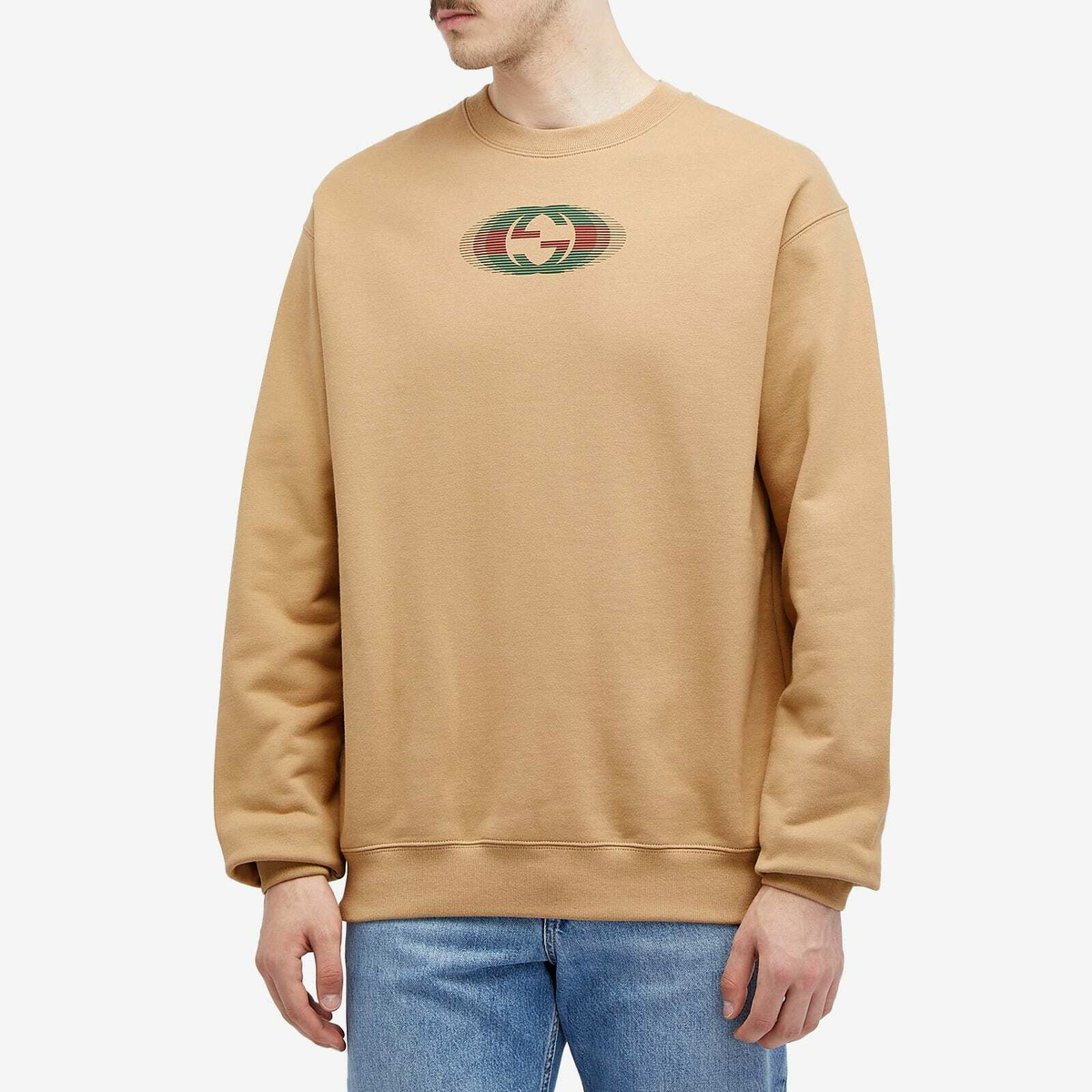 Gucci Men's Back Logo Crew Neck Sweatshirt in Camel Gucci