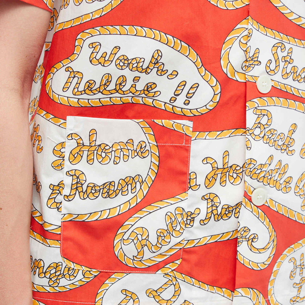 Bode Men's Rodeo Slogan Shirt in Red Multi Bode