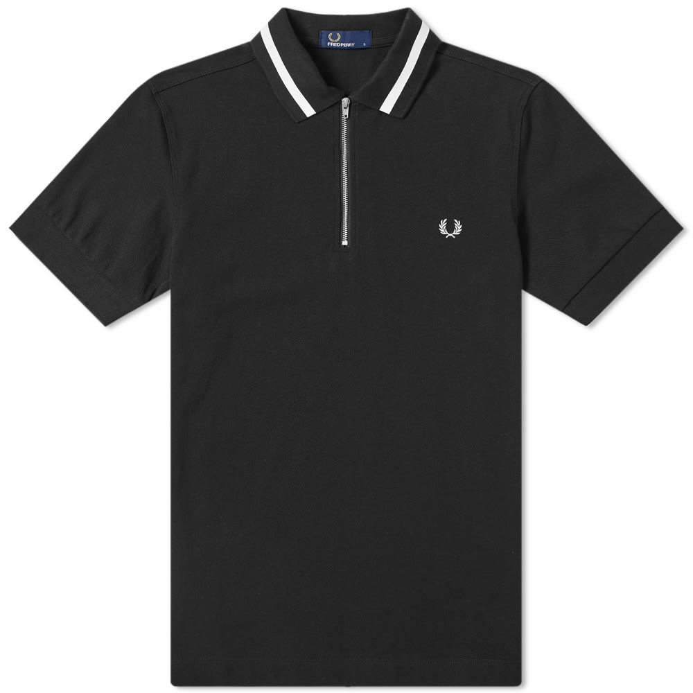 Fred Perry Authentic Vinyl Tipped Zip Polo Black Fred Perry