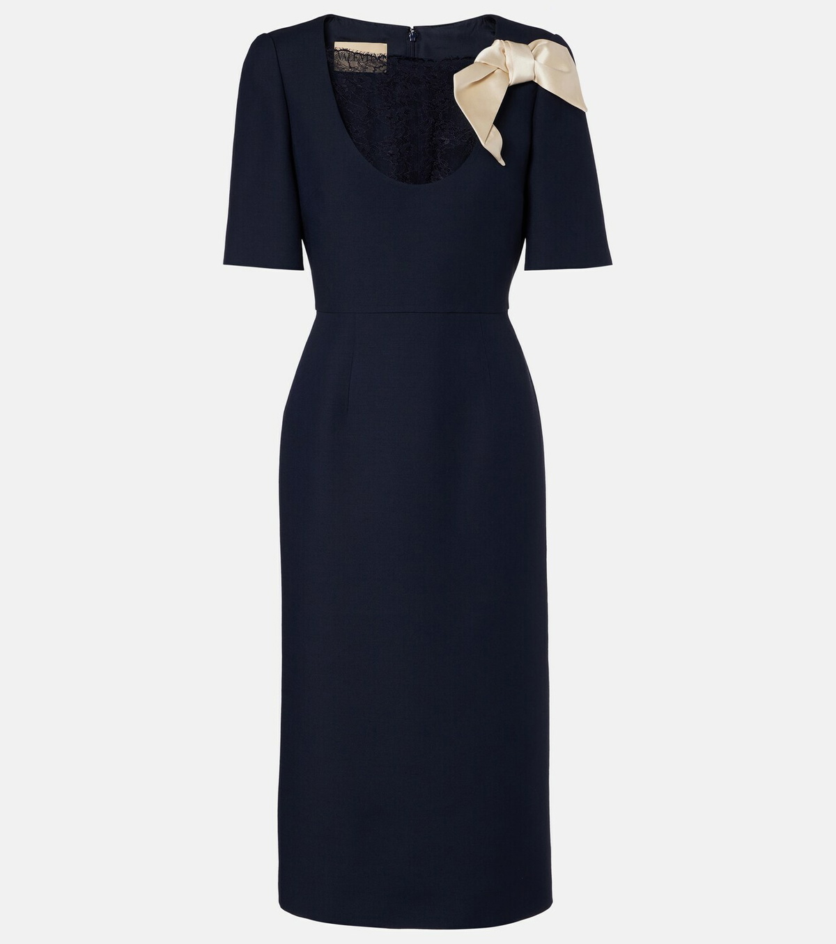 Valentino Crepe Couture bow-detail lace-trimmed midi dress Valentino