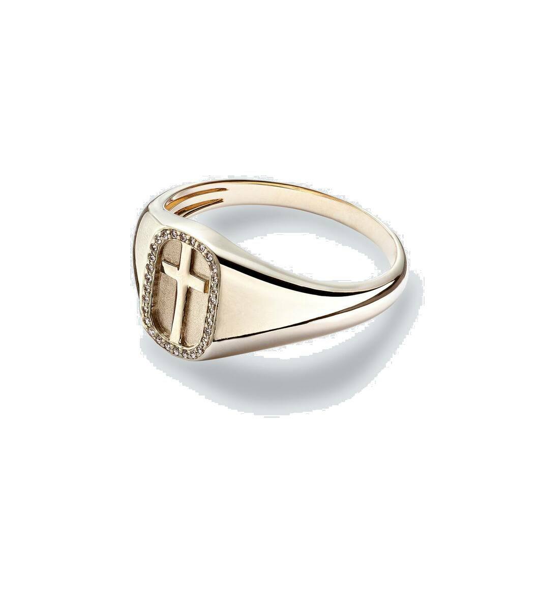 Sydney Evan Cross Icon 14kt gold ring with diamonds Sydney Evan