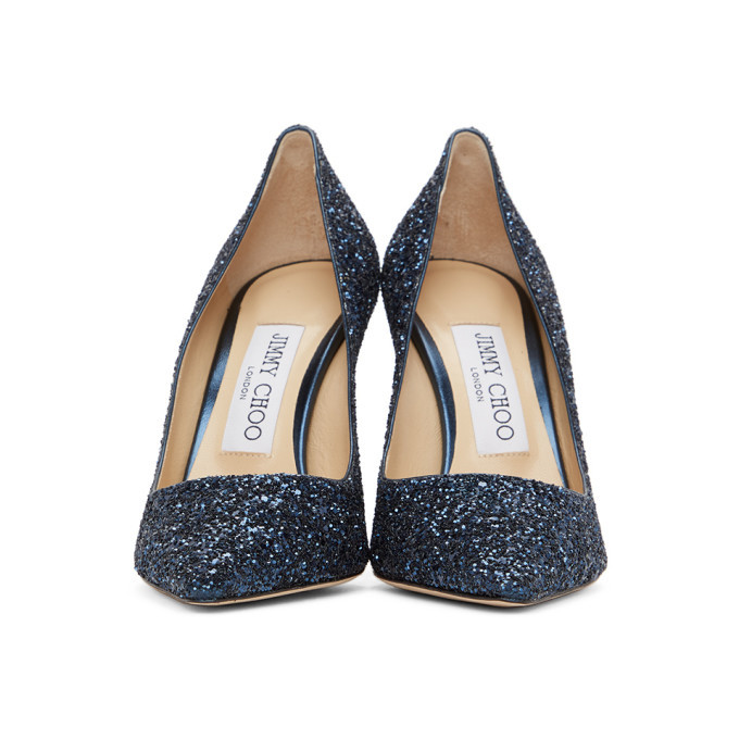 Jimmy Choo Navy Glitter Romy 100 Heels Jimmy Choo