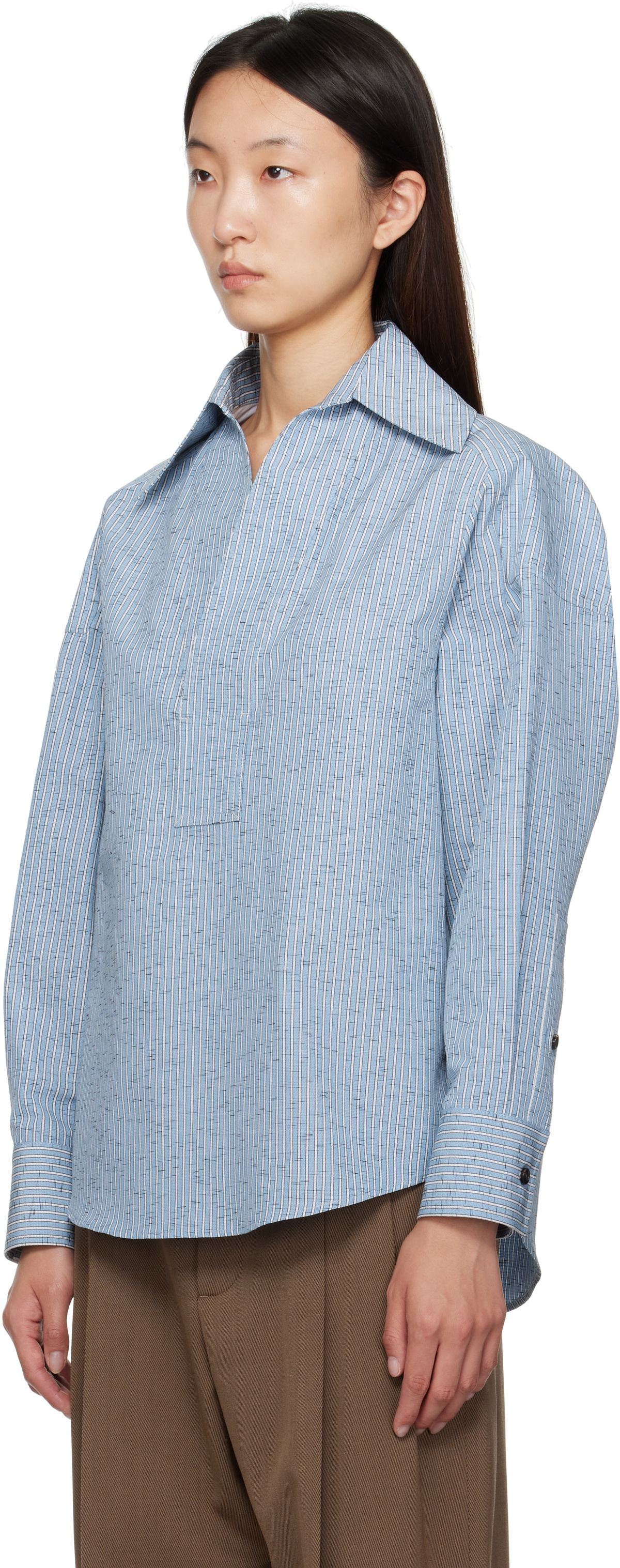Bottega Veneta Blue Cotton & Linen Stripe Shirt Bottega Veneta
