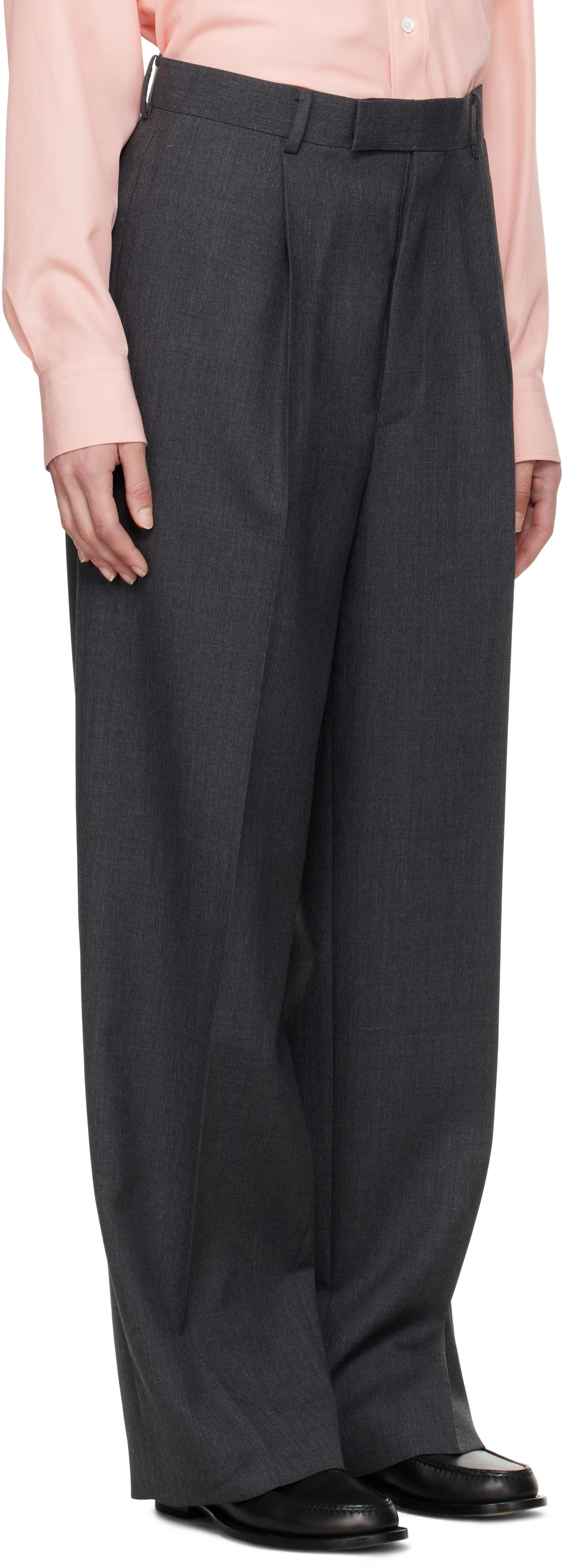 AURALEE Gray Wool Kid Mohair Hop Sack One-Tuck Trousers Auralee