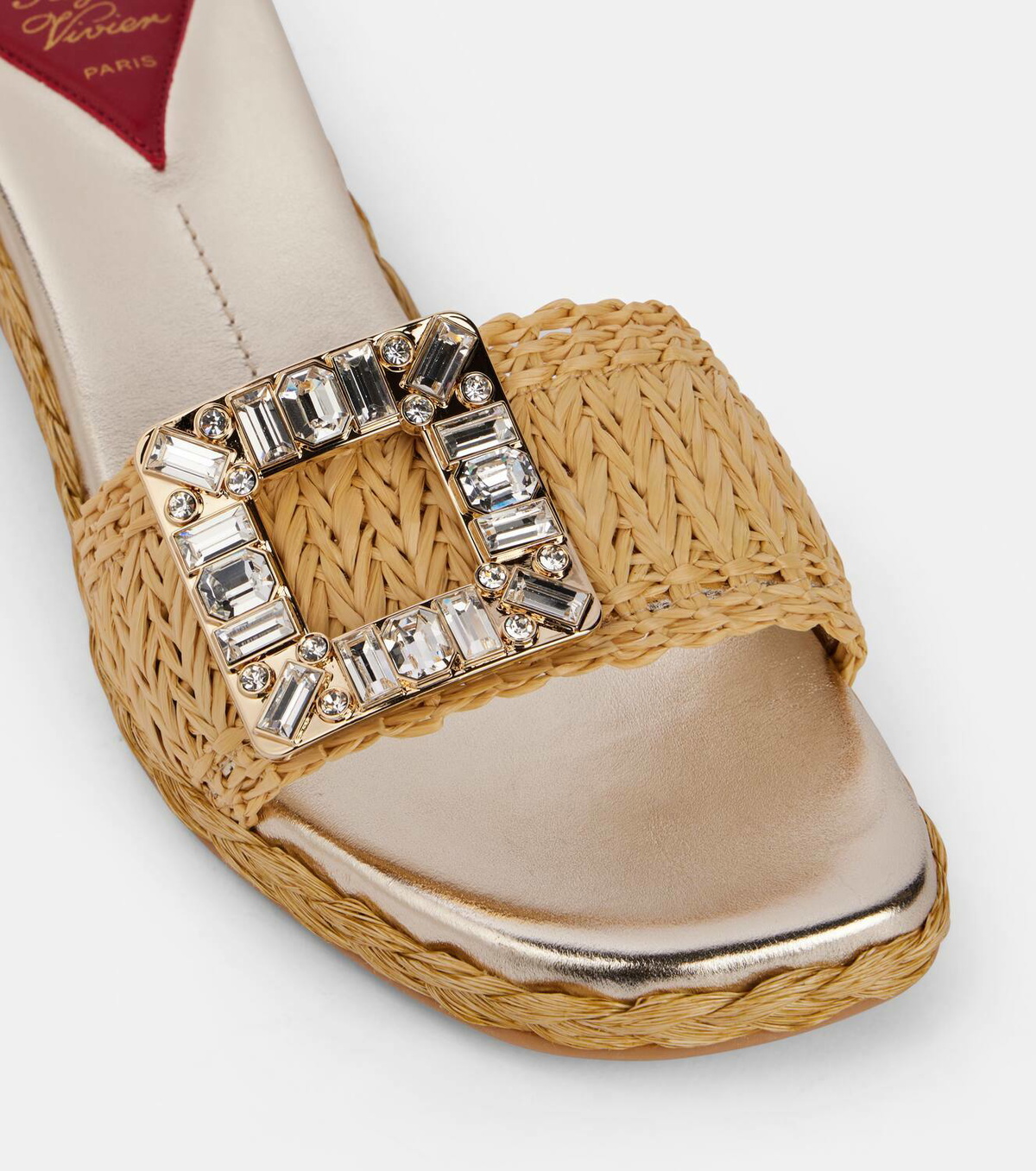 Roger Vivier Crystal-embellished raffia mules Roger Vivier