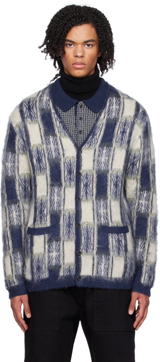 BEAMS PLUS Navy Check Cardigan Beams Plus