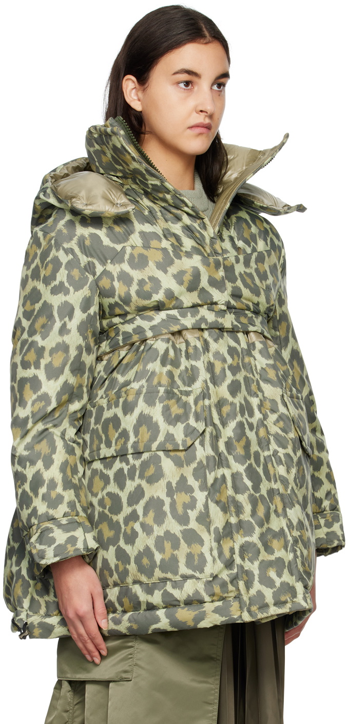 sacai Khaki Leopard Print Padded Jacket Sacai