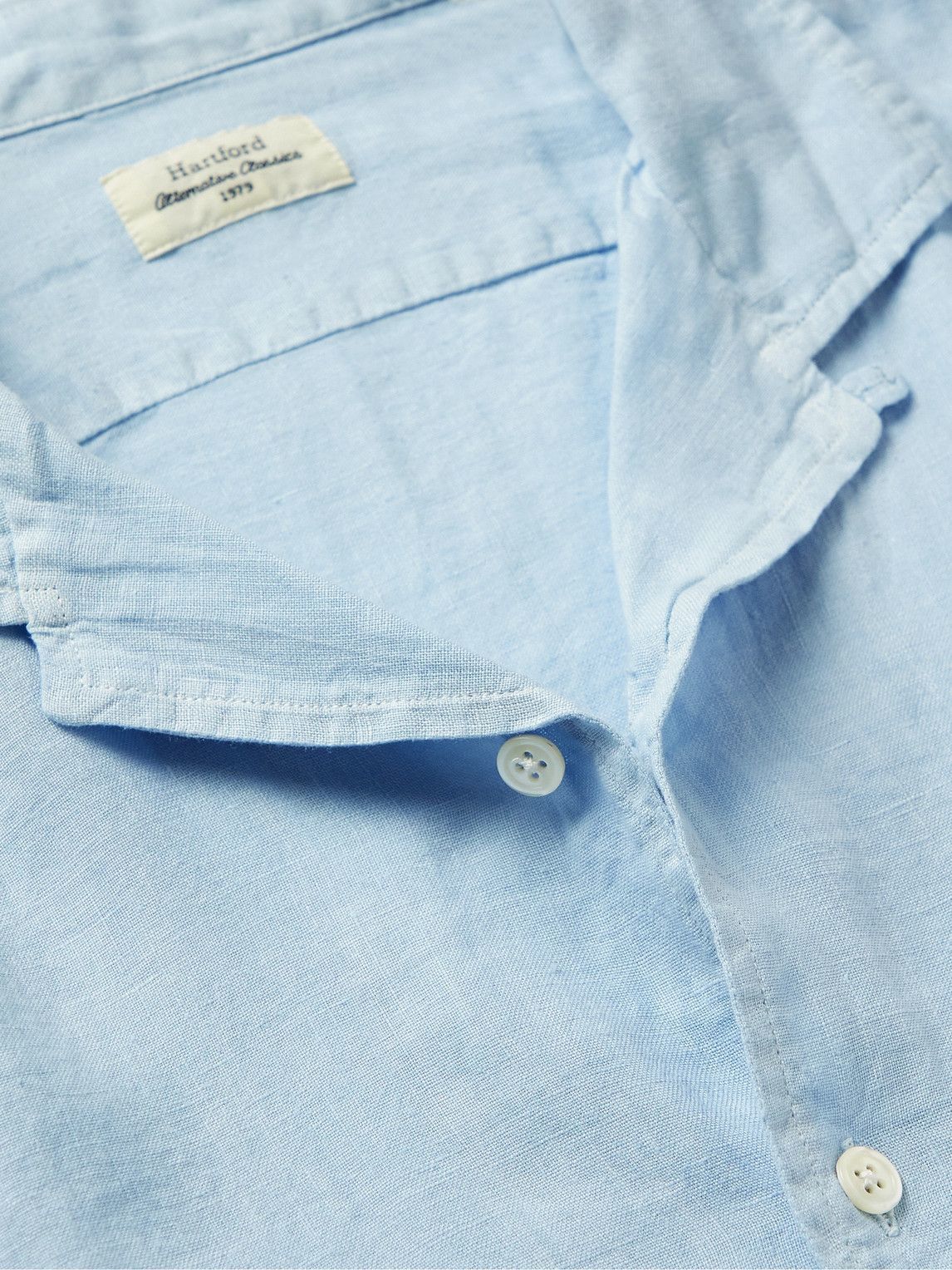 Hartford - Palm MC Camp-Collar Dip-Dyed Linen Shirt - Blue Hartford