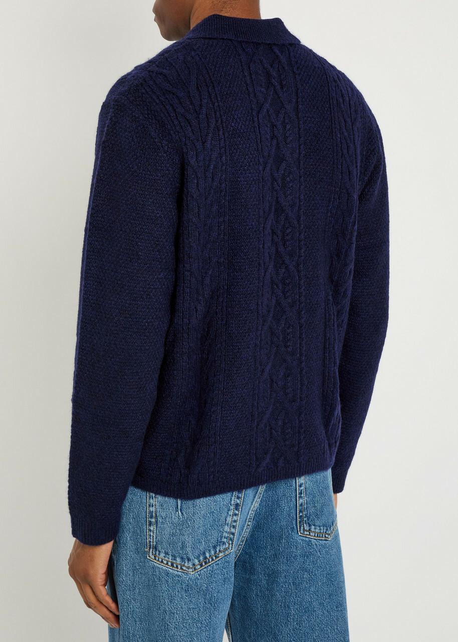 Wax London Friar Cable-knit Jacket Navy Wax London