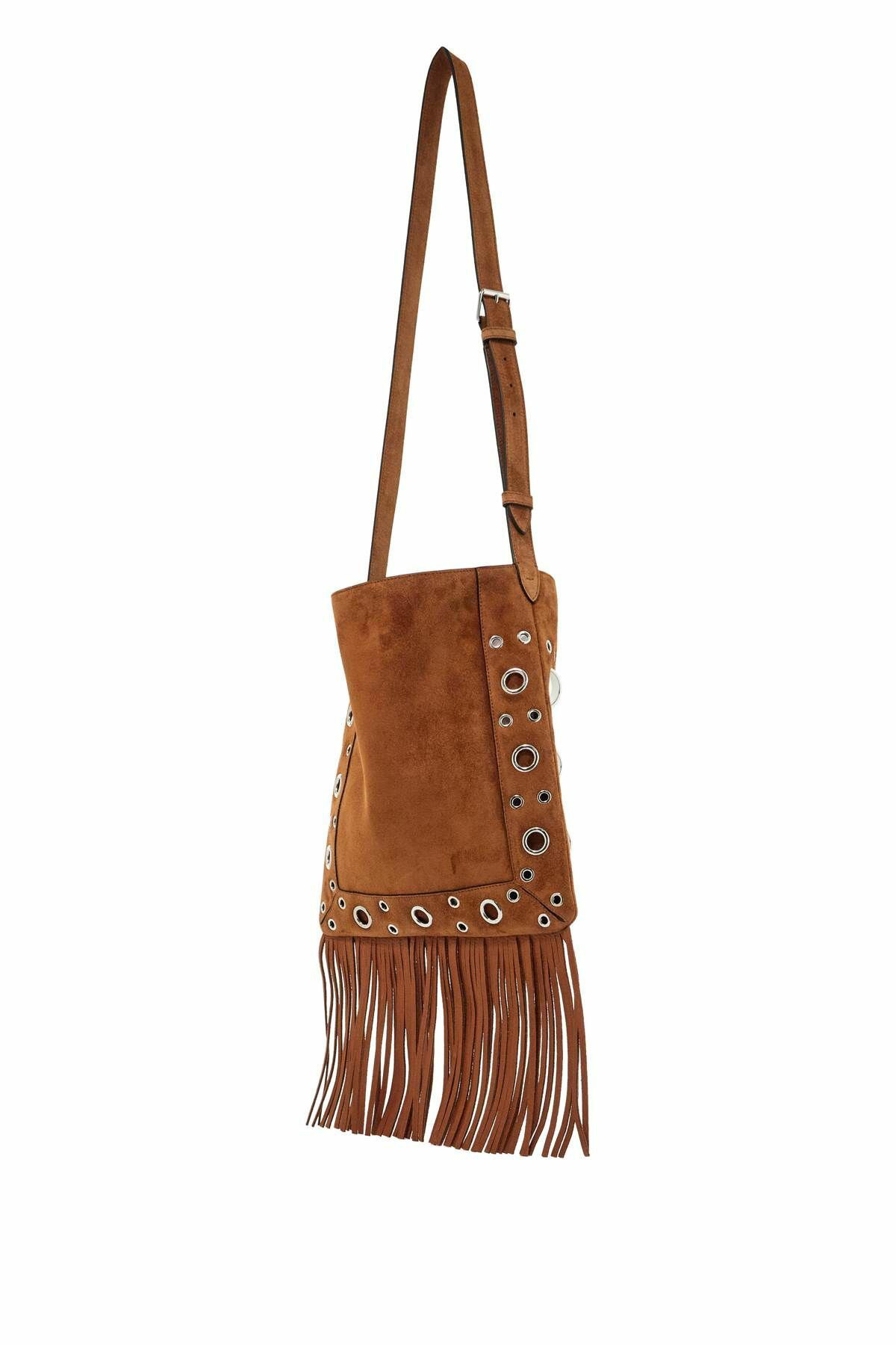 VALENTINO GARAVANI brown copper suede crossbody bag with studs and ...