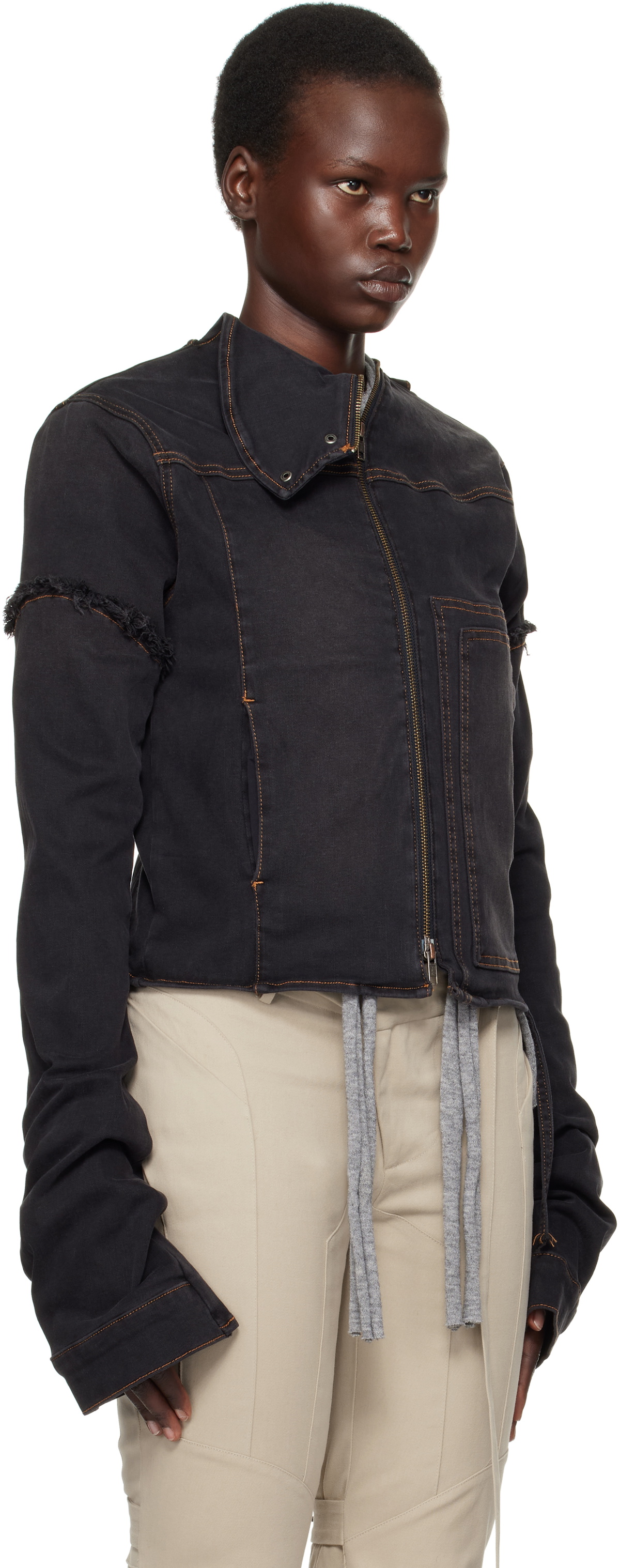 Ottolinger Gray Drape Collar Denim Jacket Ottolinger