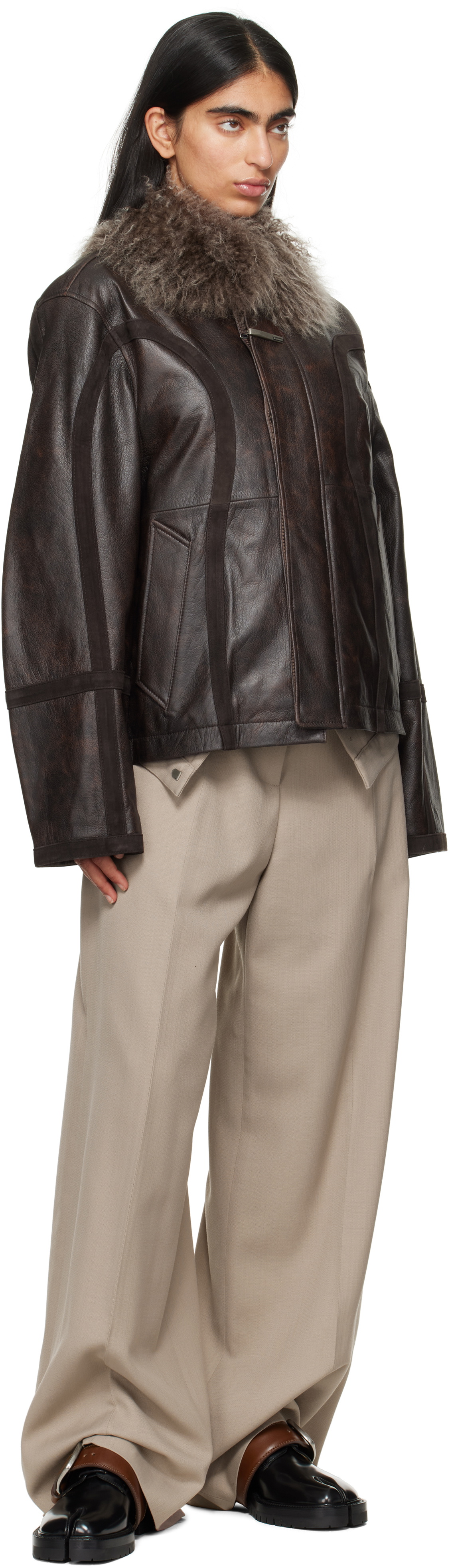 ADER error Brown Detailed Leather Jacket ADER error