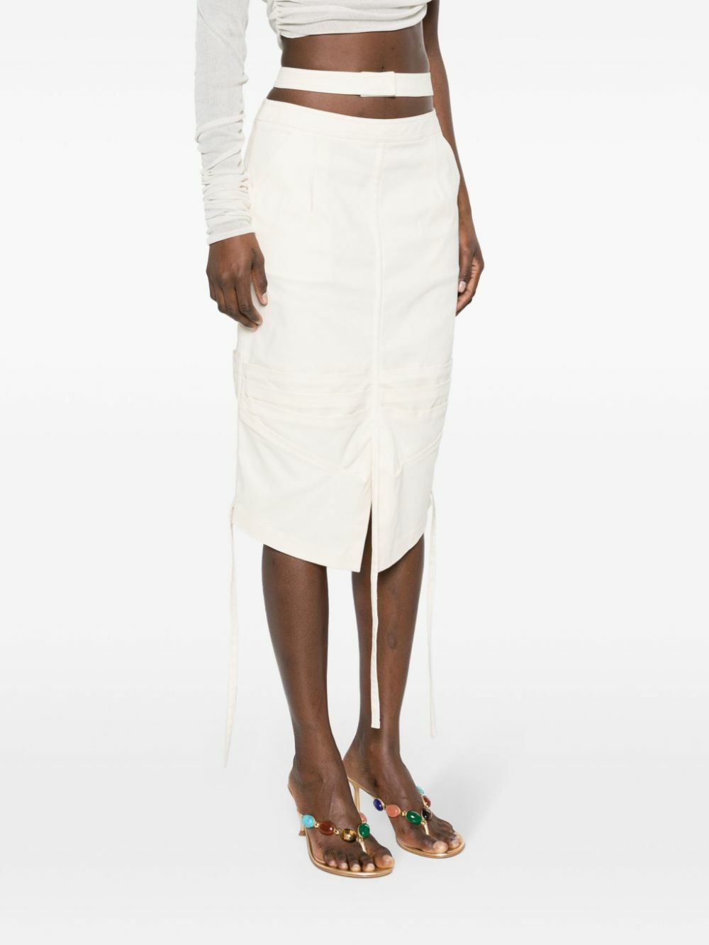 ANDREĀDAMO White Cut-Out Drawstring Midi Skirt ANDREADAMO