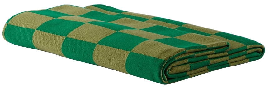 Curio Practice SSENSE Exclusive Green & Khaki Check Blanket