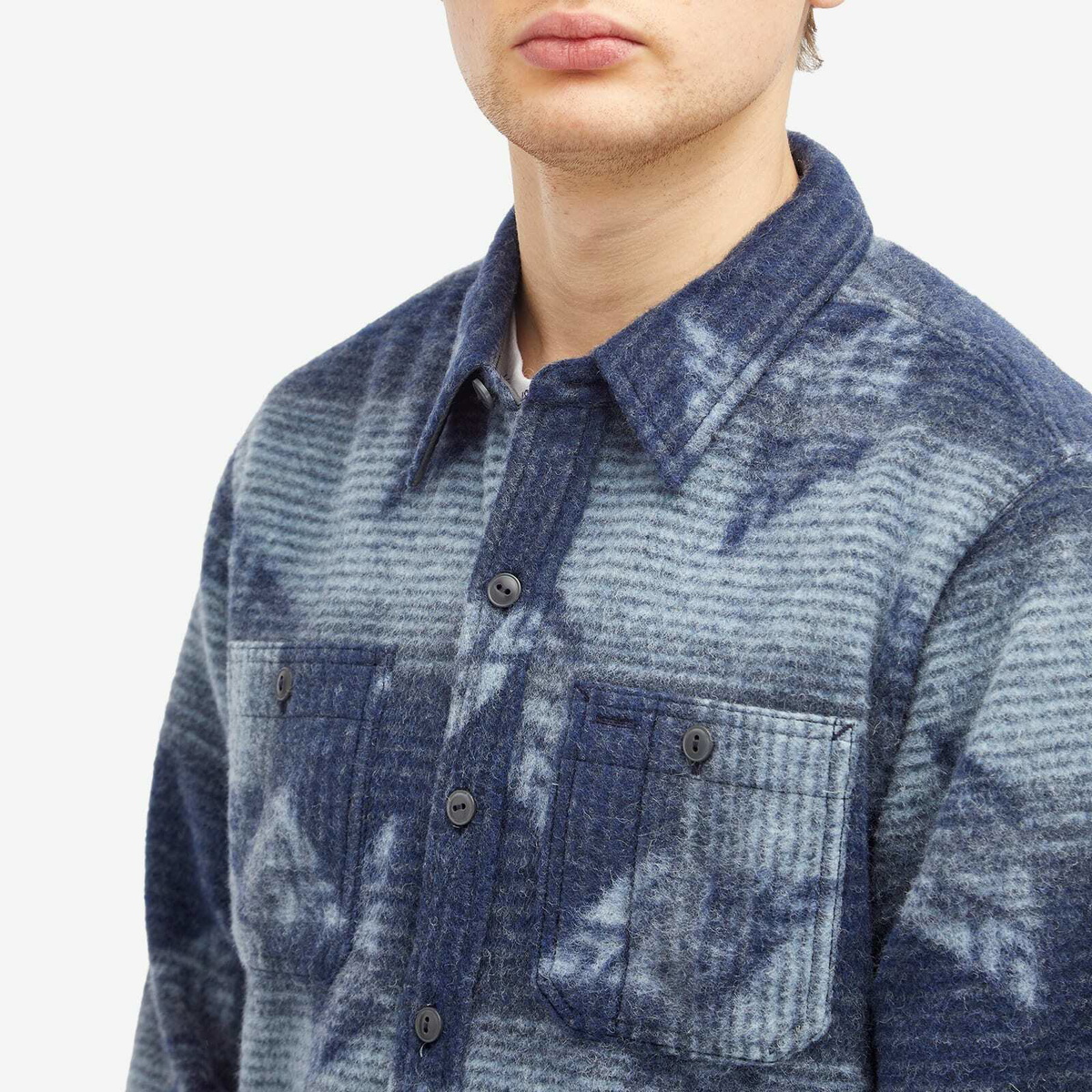 RRL Men's Roland Patterned Overshirt in Navy Multi RRL