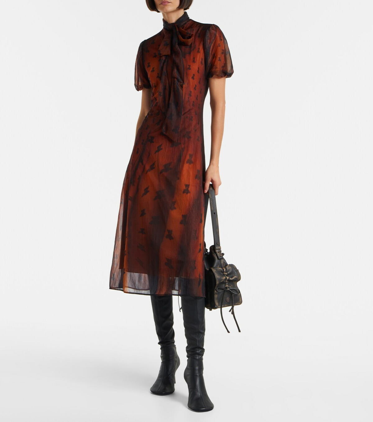 Acne Studios Bow-detail printed sheer midi dress Acne Studios