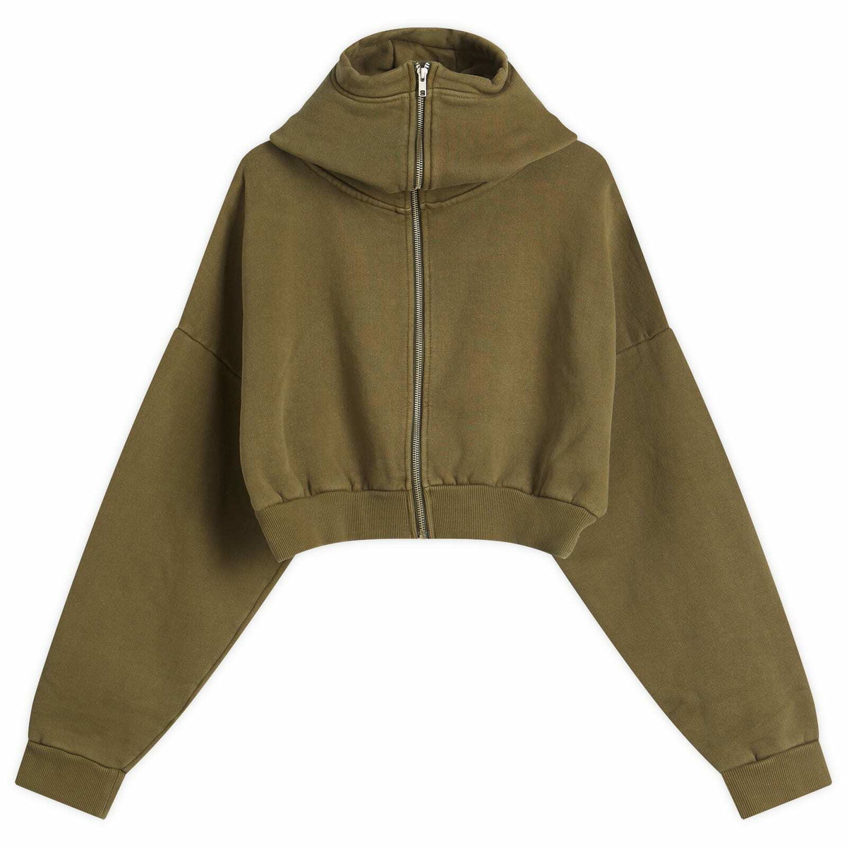 Entire Studios Women's Cropped Full Zip Hoodie in Military Entire Studios