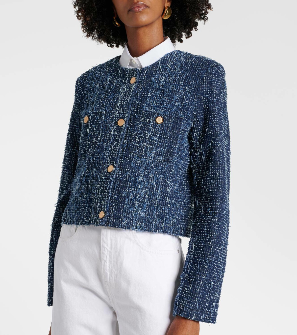 Frame Cropped denim bouclé jacket Frame Denim