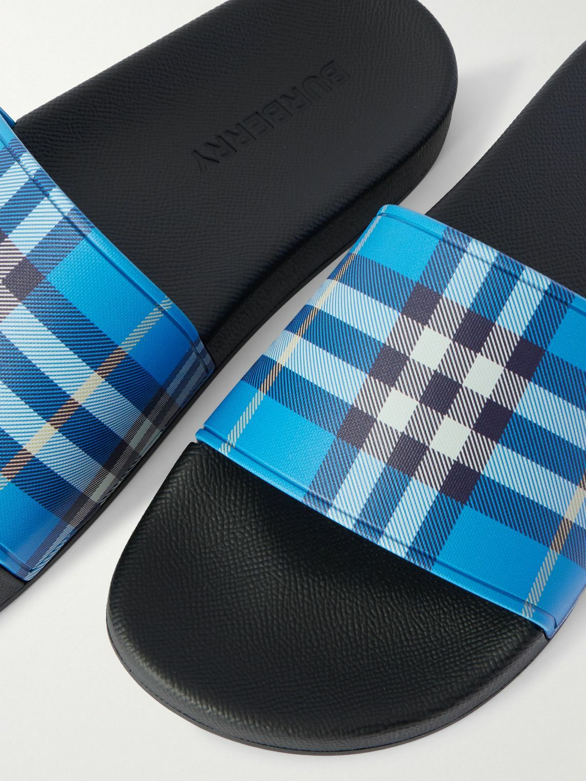 Burberry - Checked Canvas Slides - Blue Burberry