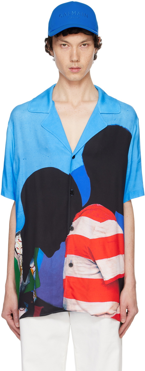 Balmain Blue Twill Prince Gyasi Print Pyjama Shirt Balmain