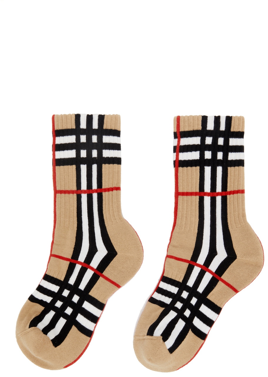 Burberry Beige Check Socks Burberry