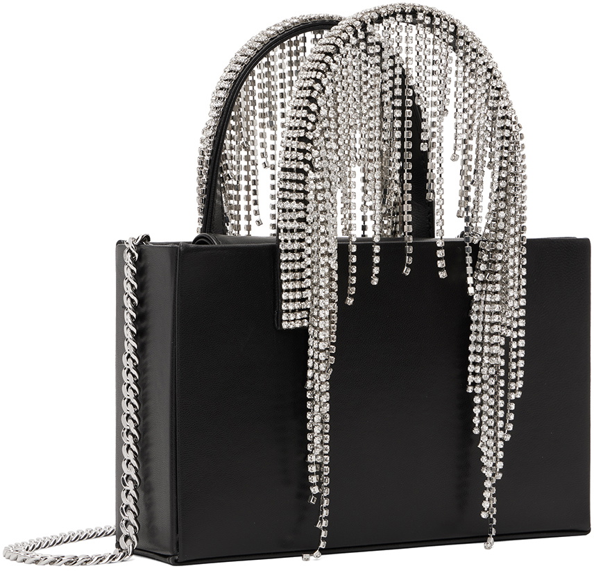 KARA Black Midi Crystal Fringe Bag Kara