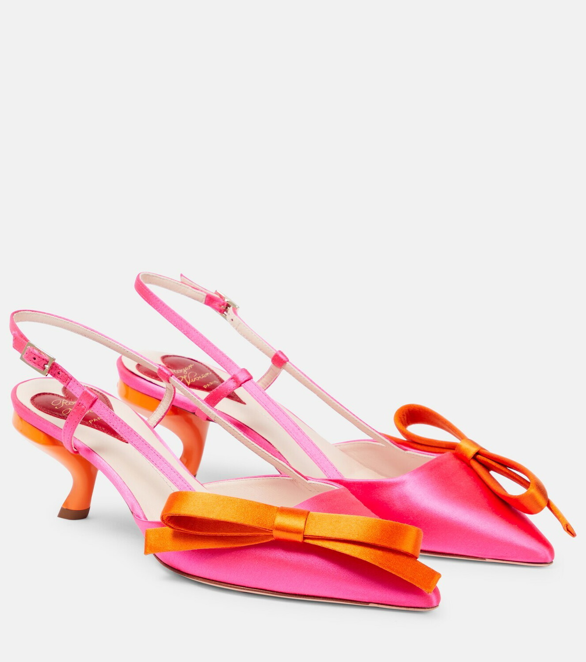 Roger Vivier Virgule bow-embellished satin slingback pumps Roger Vivier Virgule bow-embellished satin slingback pumps