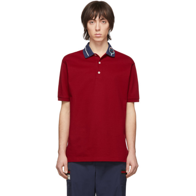 Gucci Red Embroidered Collar Polo Gucci