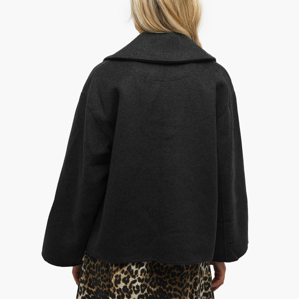 GANNI Women's Wool Wide Collared Jacket in Phantom GANNI