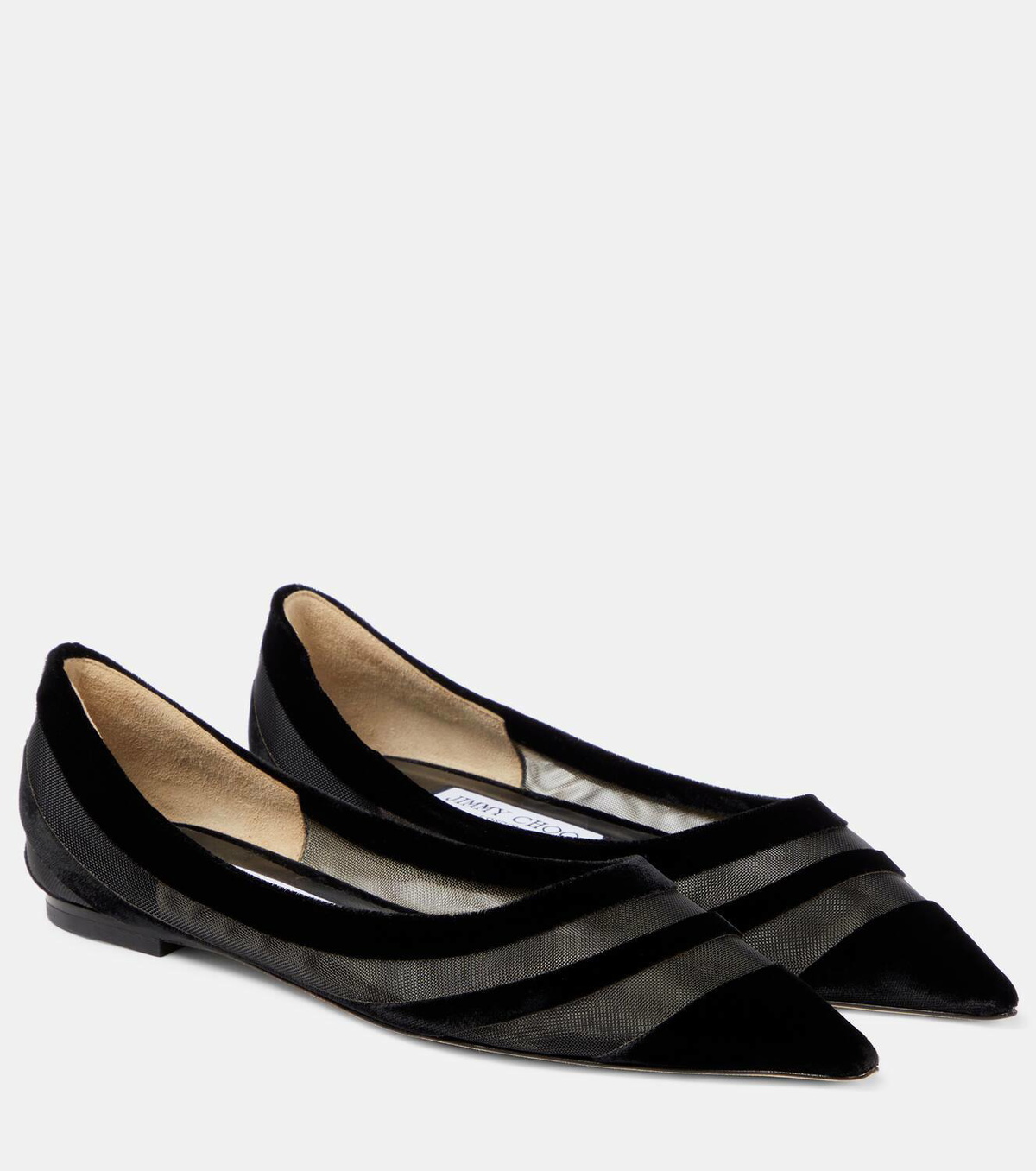 Jimmy Choo Love tulle-trimmed velvet ballet flats Jimmy Choo