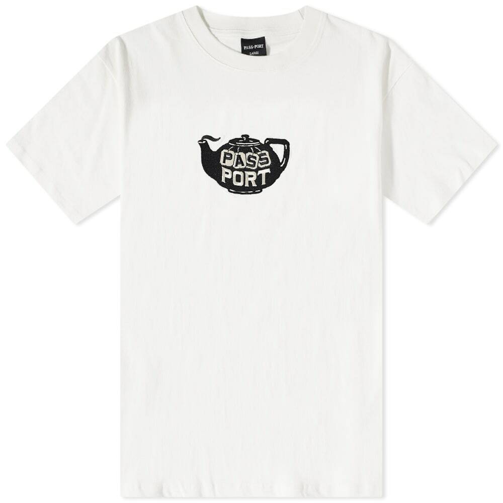 Pass~Port Men's Tea~Pot Embroidery T-Shirt in White Pass~Port