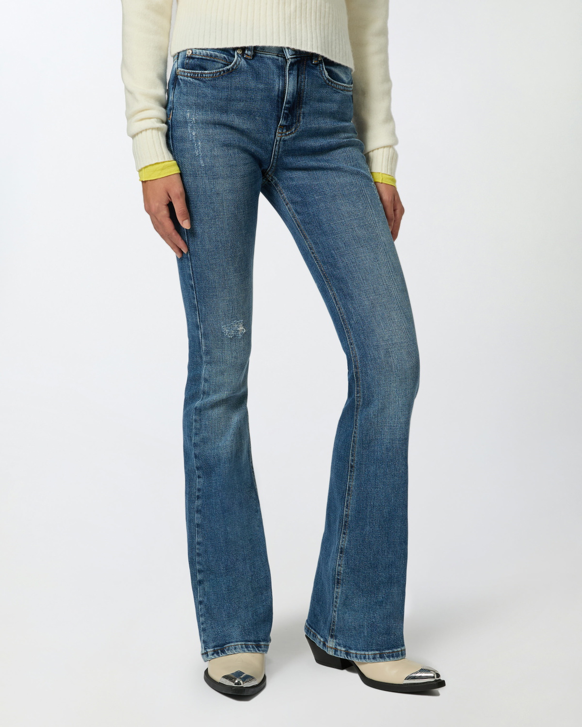 Pinko Comfortable Blue Denim Flared Jeans Mid Wash Pinko