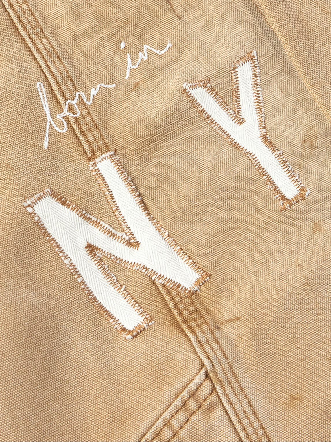 Greg Lauren - Frayed Appliquéd Embroidered Distressed Cotton-Canvas ...