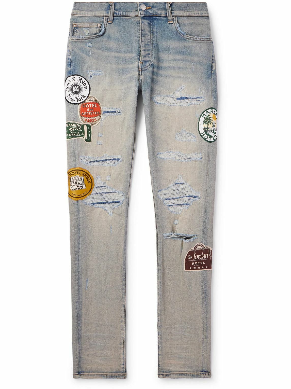 AMIRI - Slim-Fit Appliquéd Distressed Jeans - Blue Amiri