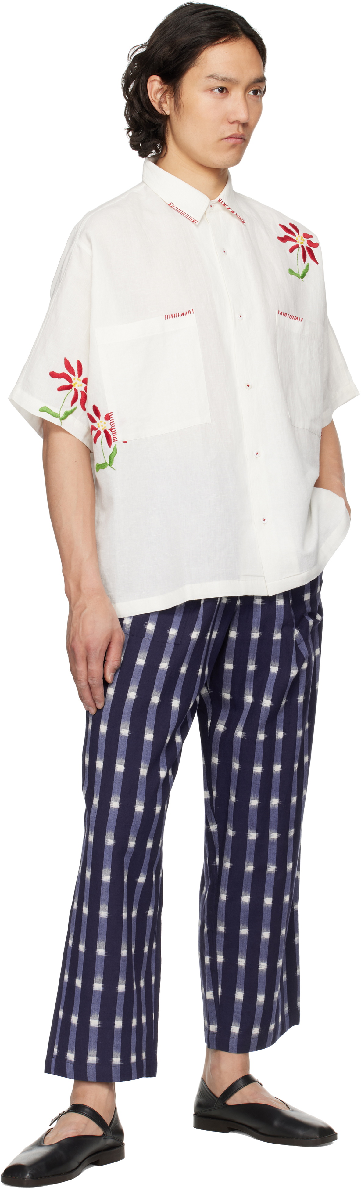 HARAGO Off-White Embroidered Big Lose Shirt