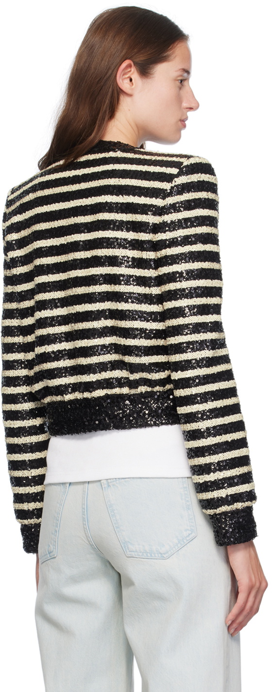 Balmain Black & White Short Striped Sequin Jacket Balmain